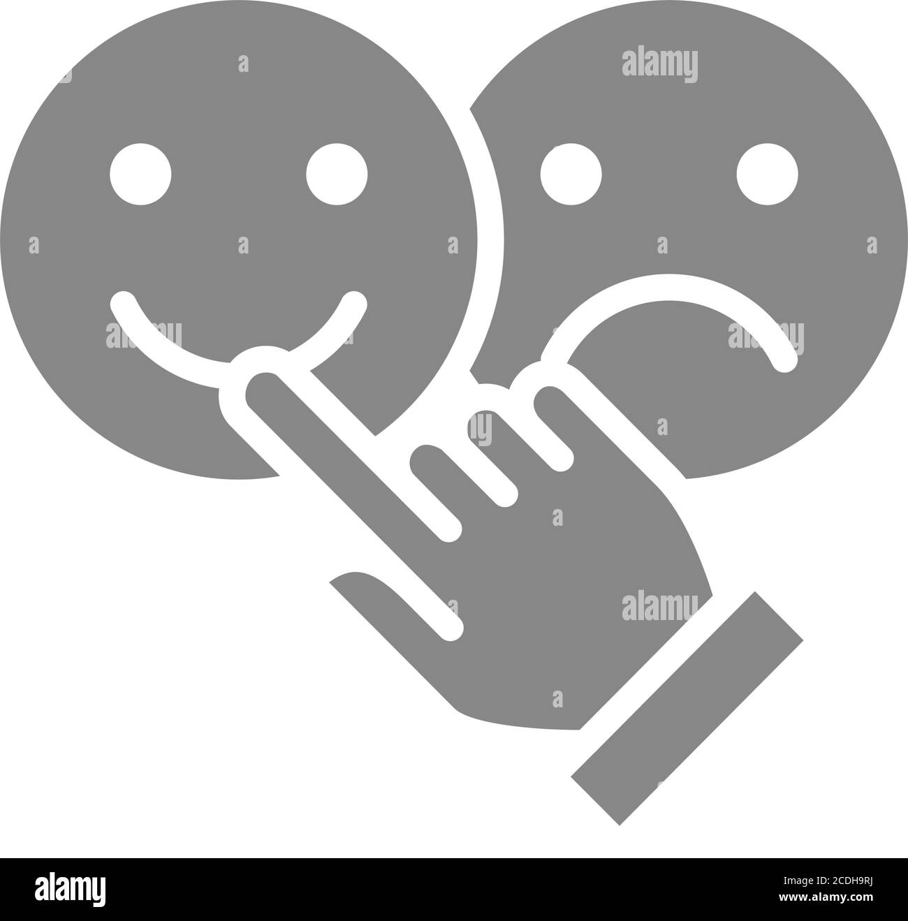 Man chooses between positive and negative emotions gray icon. Level of ...