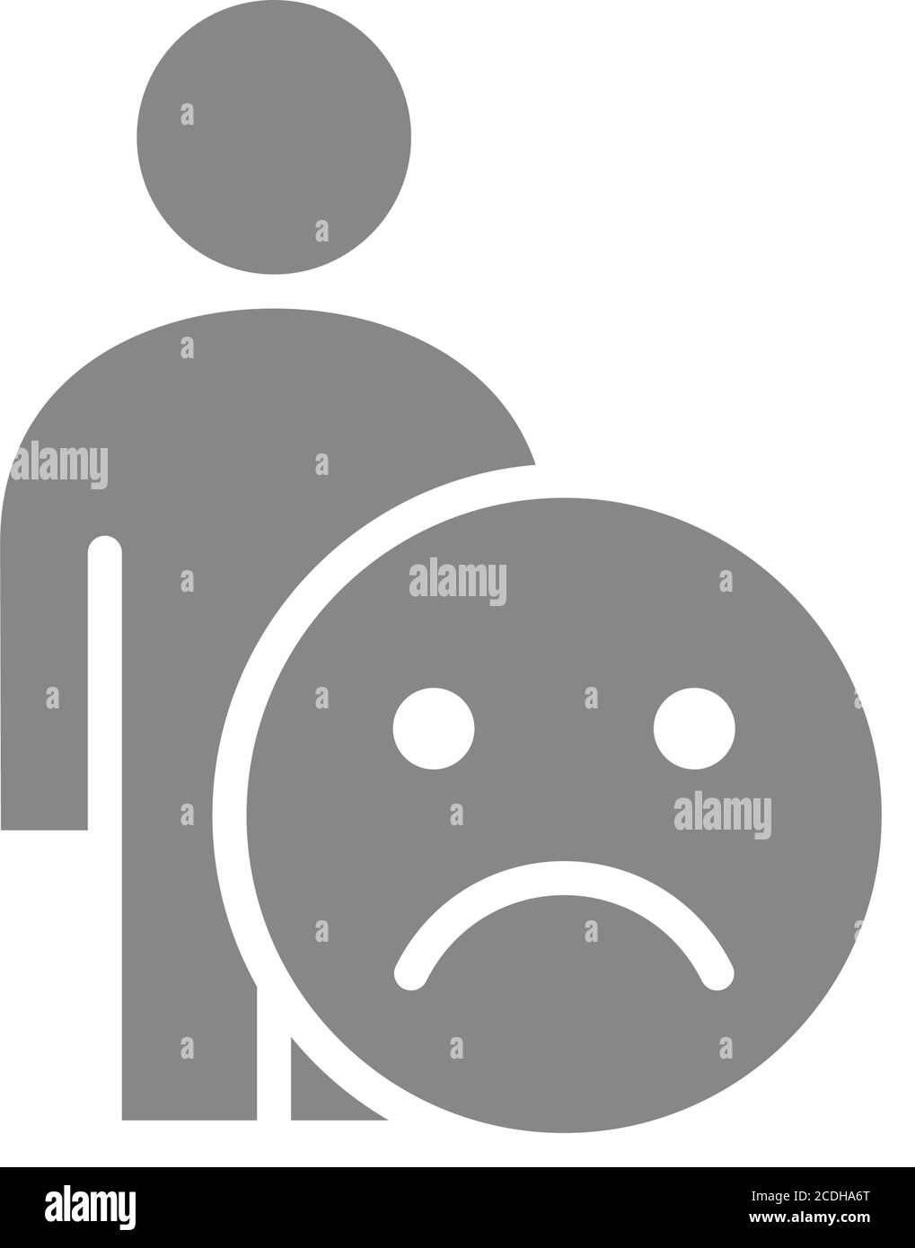 Human with unhappy emotions gray icon. Upset face, unsatisfied symbol ...