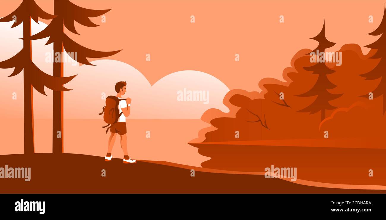 Male traveler in backpack Stock Vector Images - Alamy