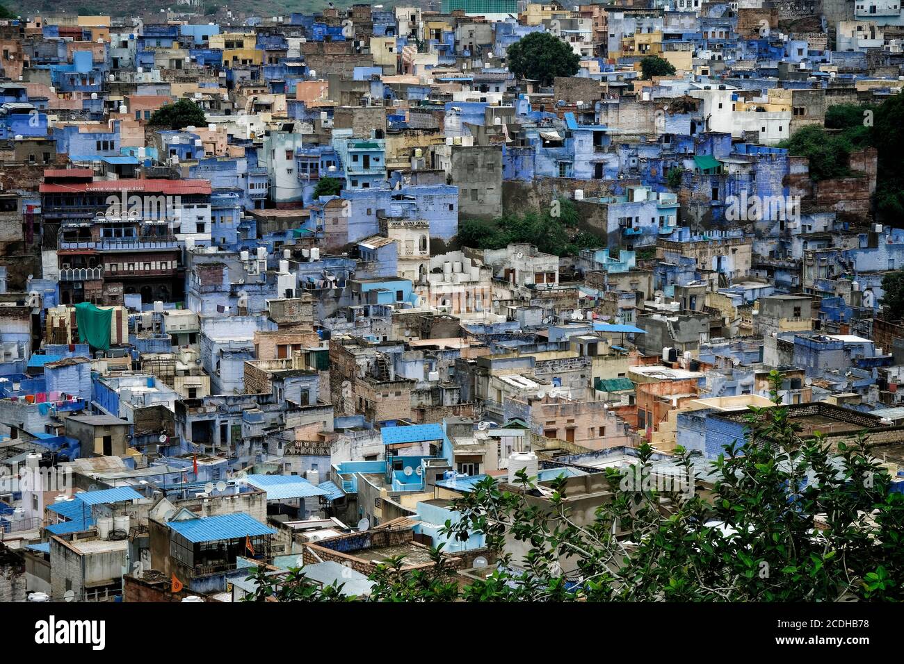 View of the blue painted houses of the city of Jodhpur in Rajasthan ...