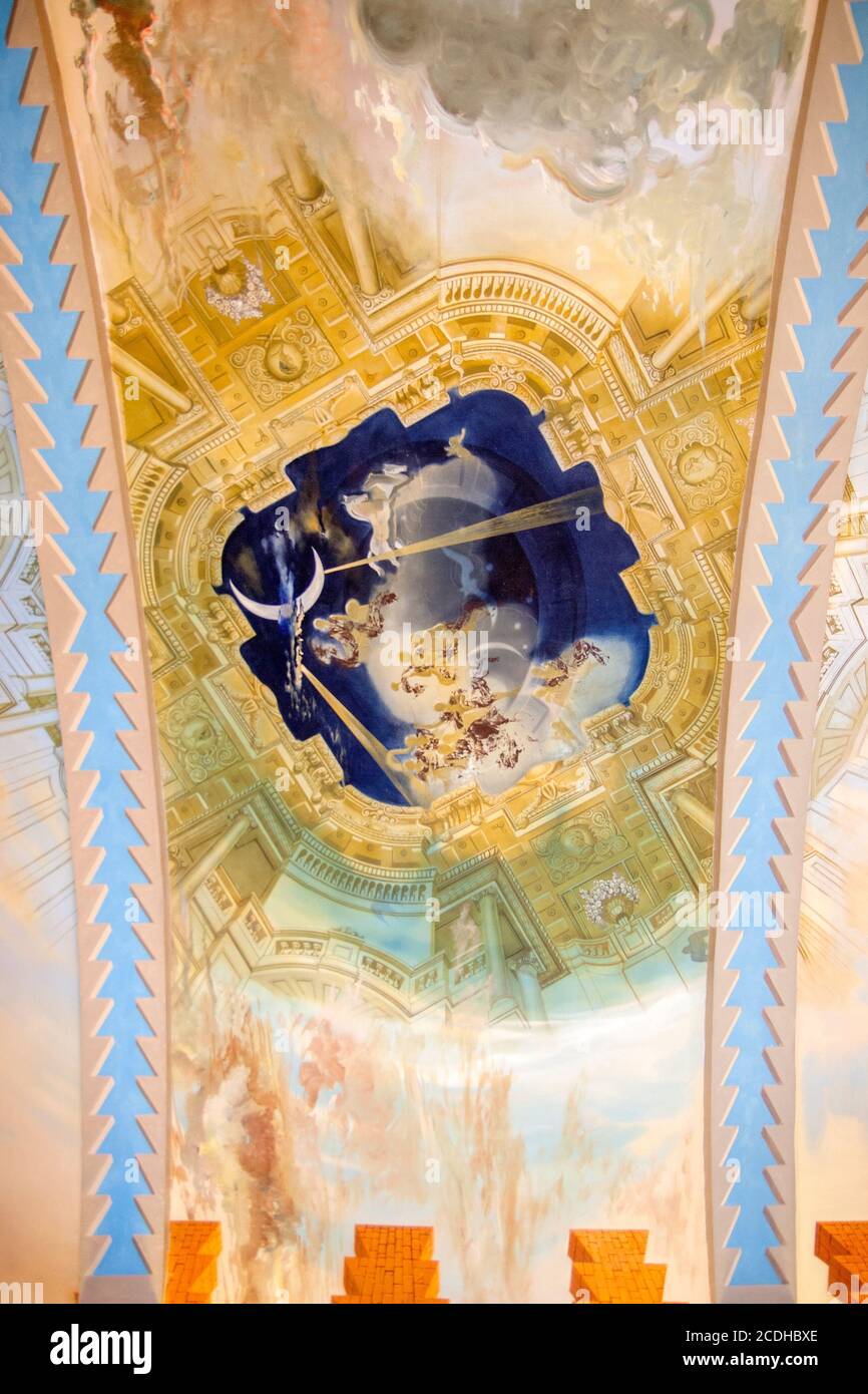 Pubol Gala Dalí Castle House Museum Huge fresco on the ceiling depicts ...