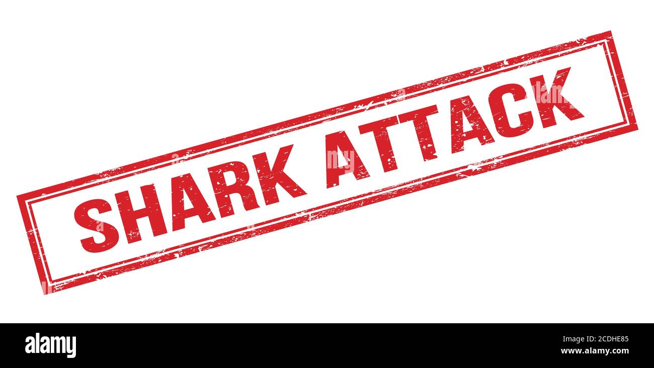 SHARK ATTACK red grungy rectangle stamp sign Stock Photo - Alamy