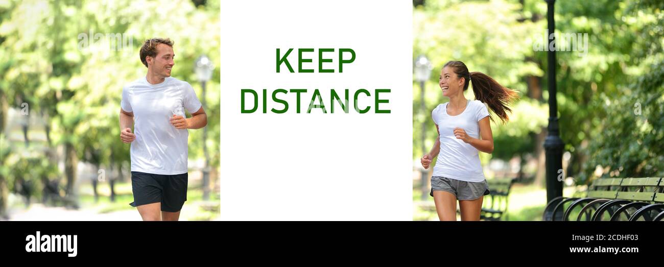 Social distancing KEEP DISTANCE Covid-19 sign friends talking happy ...