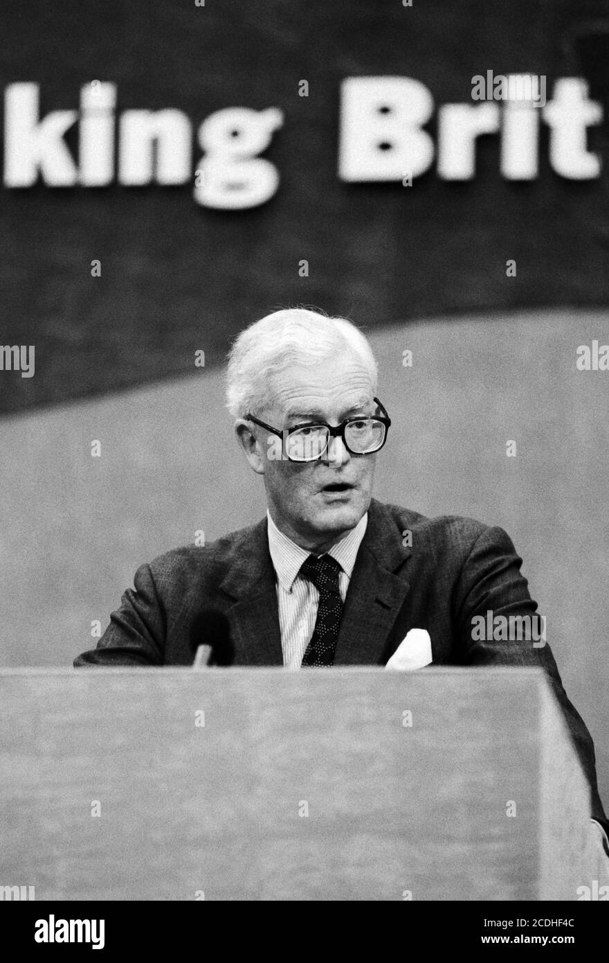 Douglas Hurd MP delivers his address during the Conservative Party ...