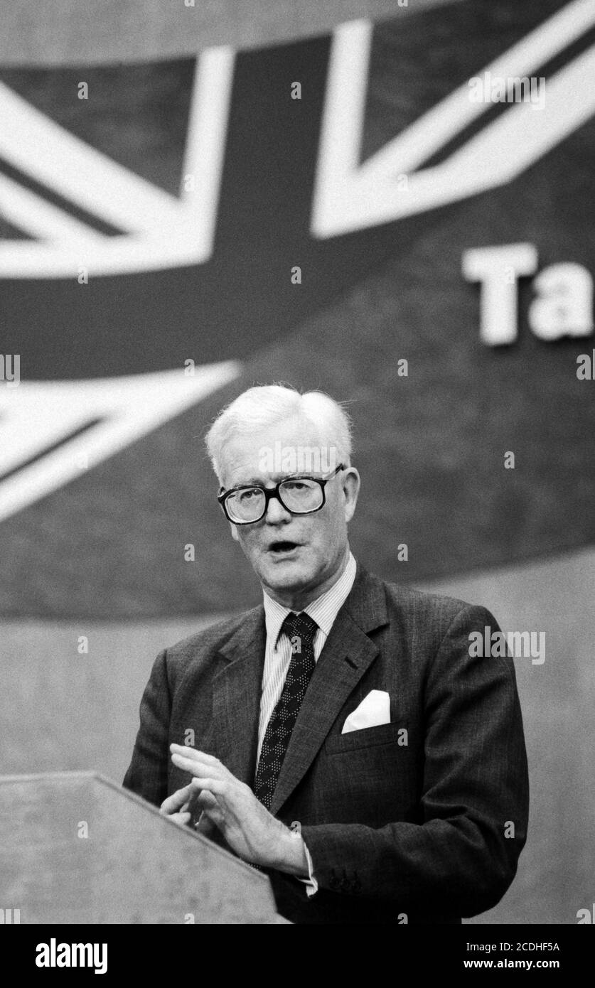 Douglas Hurd MP delivers his address during the Conservative Party ...