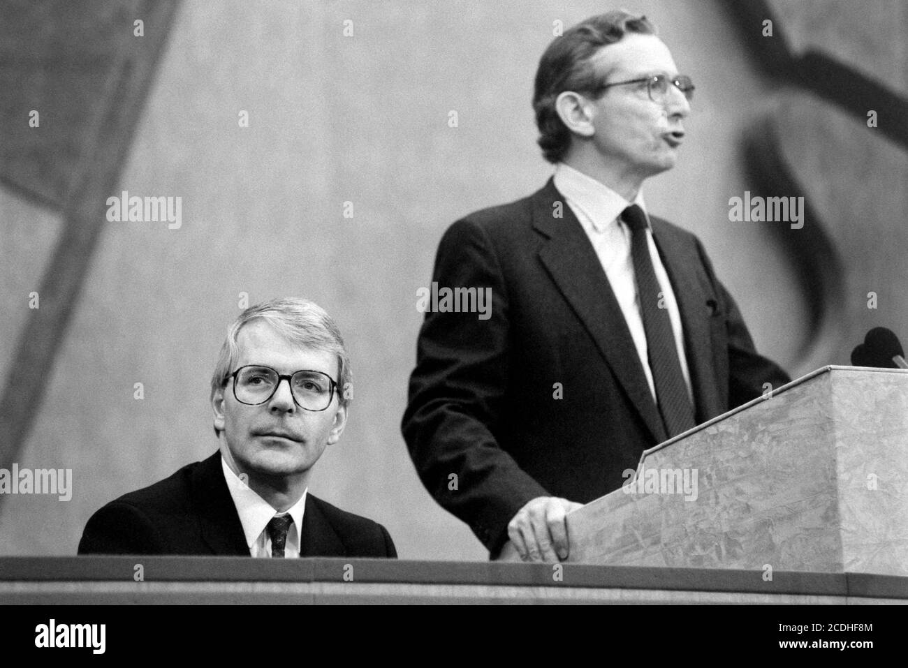The Prime Minister John Major MP listens to a speech by Norman Fowler ...