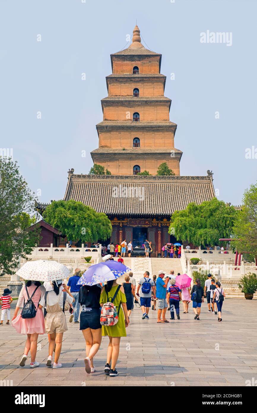 Chinese tourists visiting the Buddhist Giant Wild Goose Pagoda / Big Wild Goose Pagoda in ...