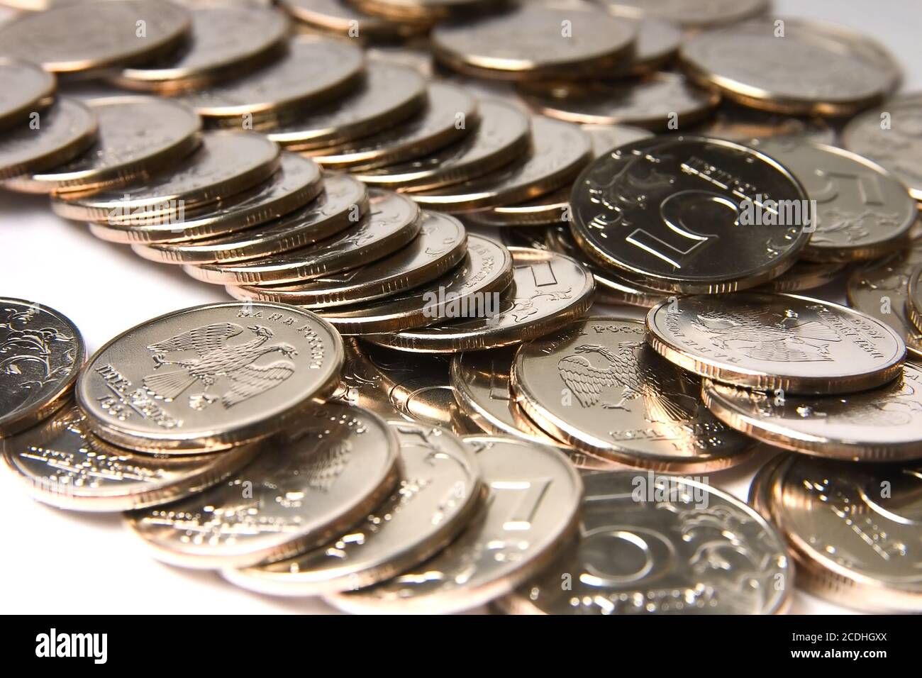 Many coins Russian Federation dignity 5 rubles Stock Photo - Alamy