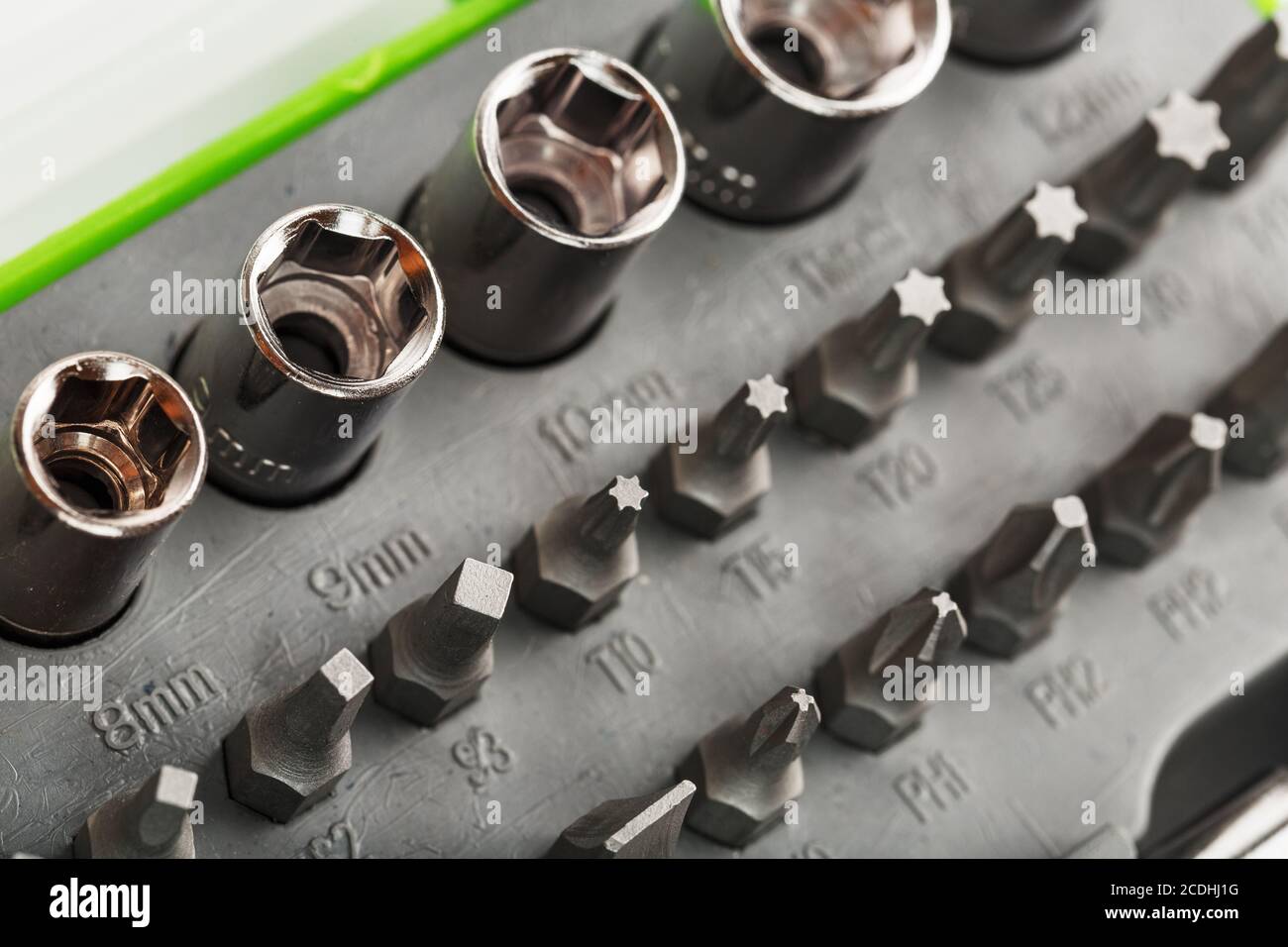 Replacement attachments and bits for repair. Tool box with various ...