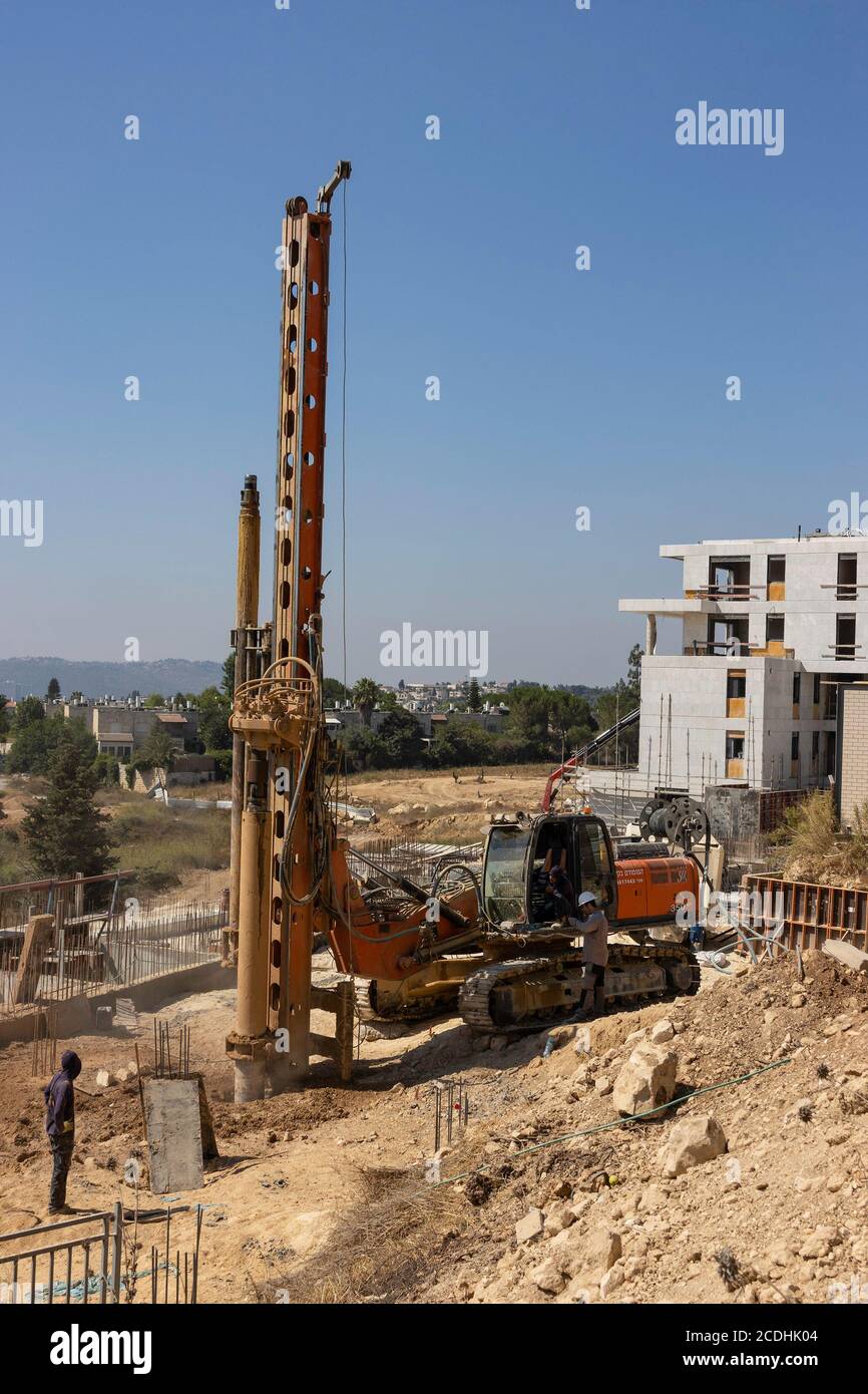 Mevasseret Zion, Israel - August 13th, 2020: Construction workers ...