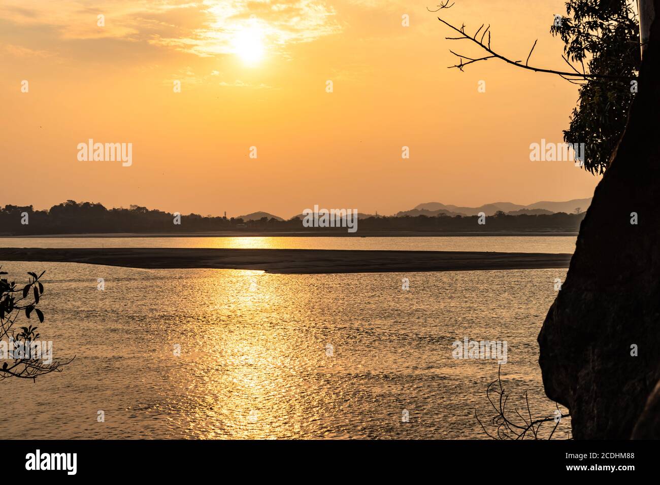 sunset orange sky with river island backdrop at dusk image is taken at ...