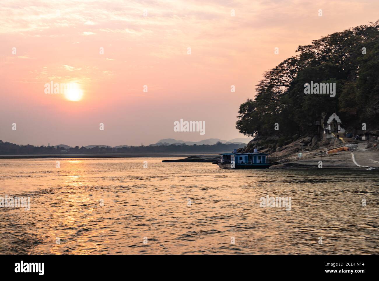 sunset orange sky with river island backdrop at dusk image is taken at ...