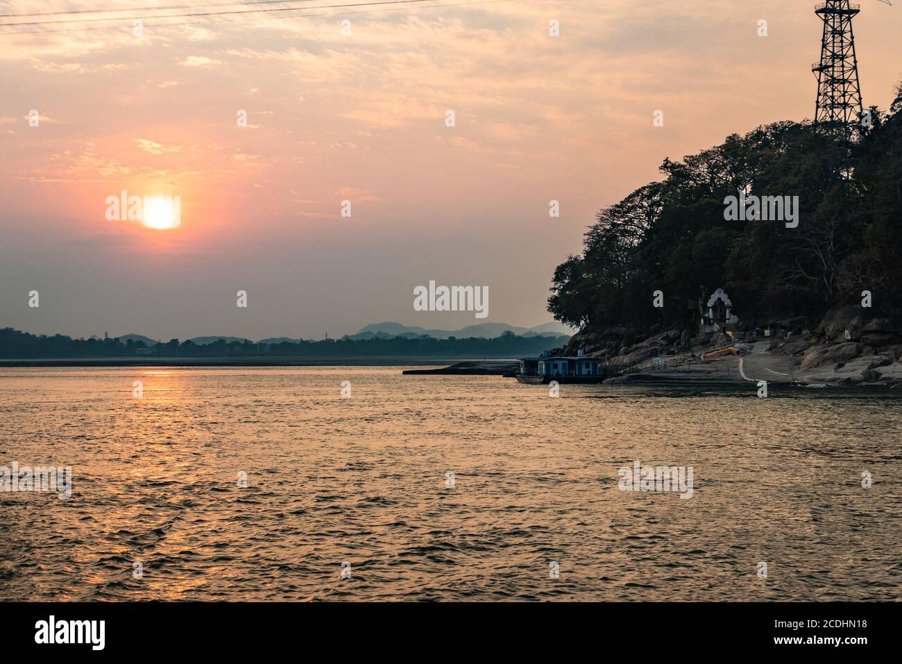 sunset orange sky with river island backdrop at dusk image is taken at ...