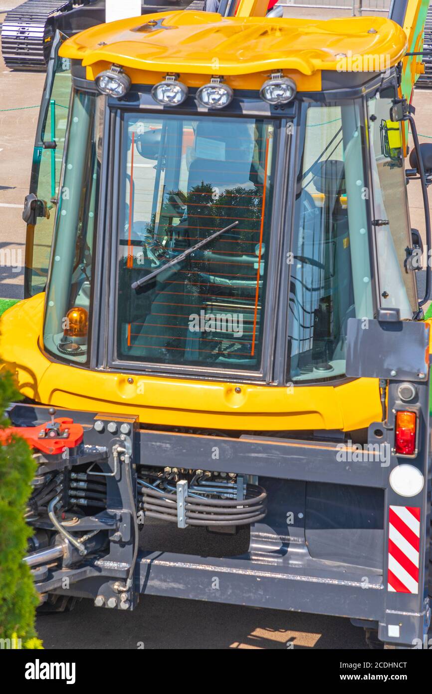 Backhoe Digger Construction Machine Cabin With Reflectors Stock Photo ...