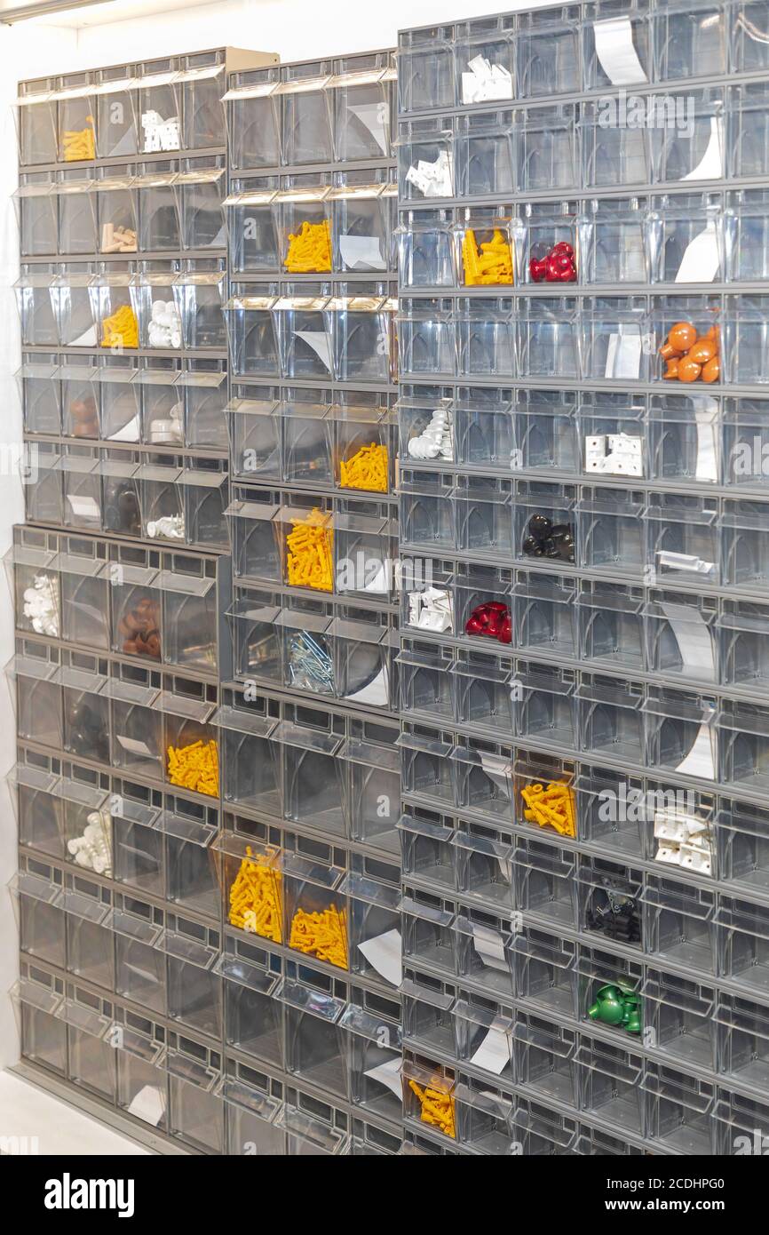 Platic Shelf Rack for Small Parts at Wall Storage Stock Photo - Alamy