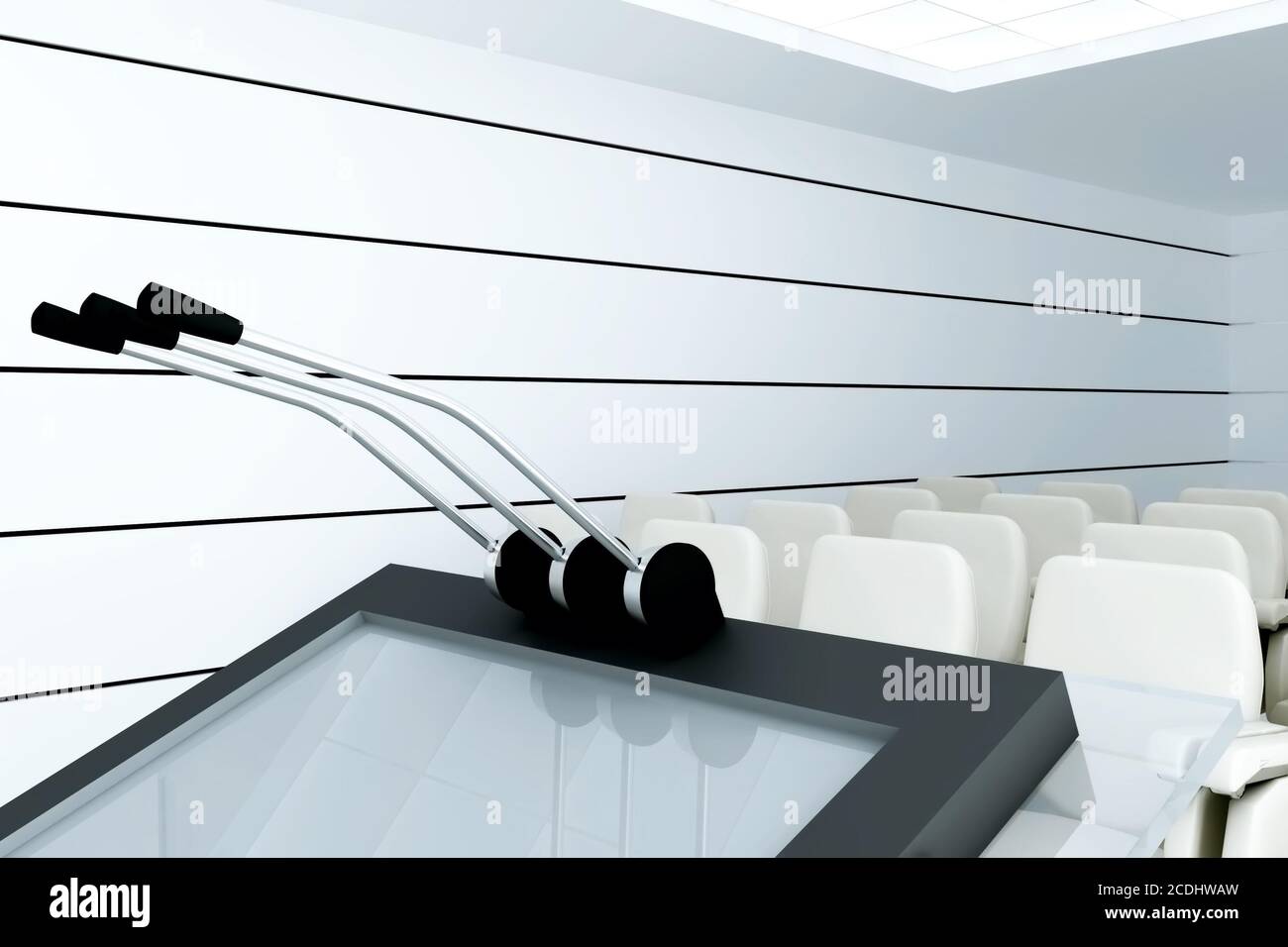 Microphones on stand in modern conference room Stock Photo - Alamy