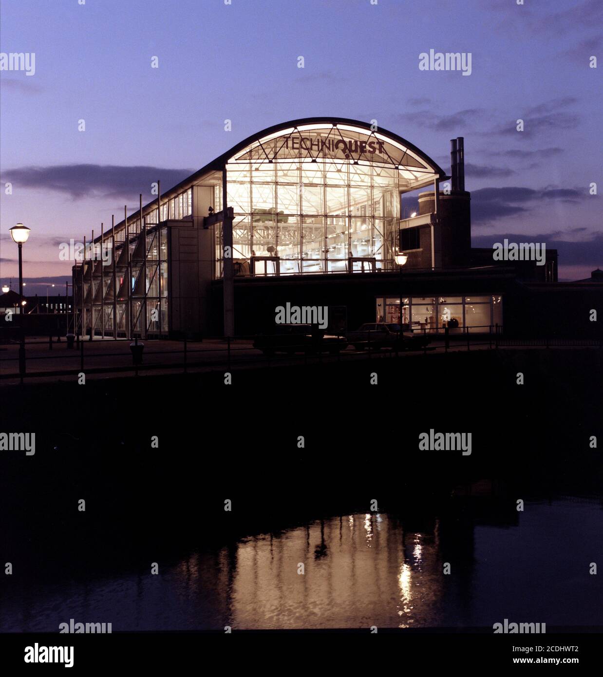 Techniquest Science discovery centre at night, Cardiff Bay Stock Photo ...
