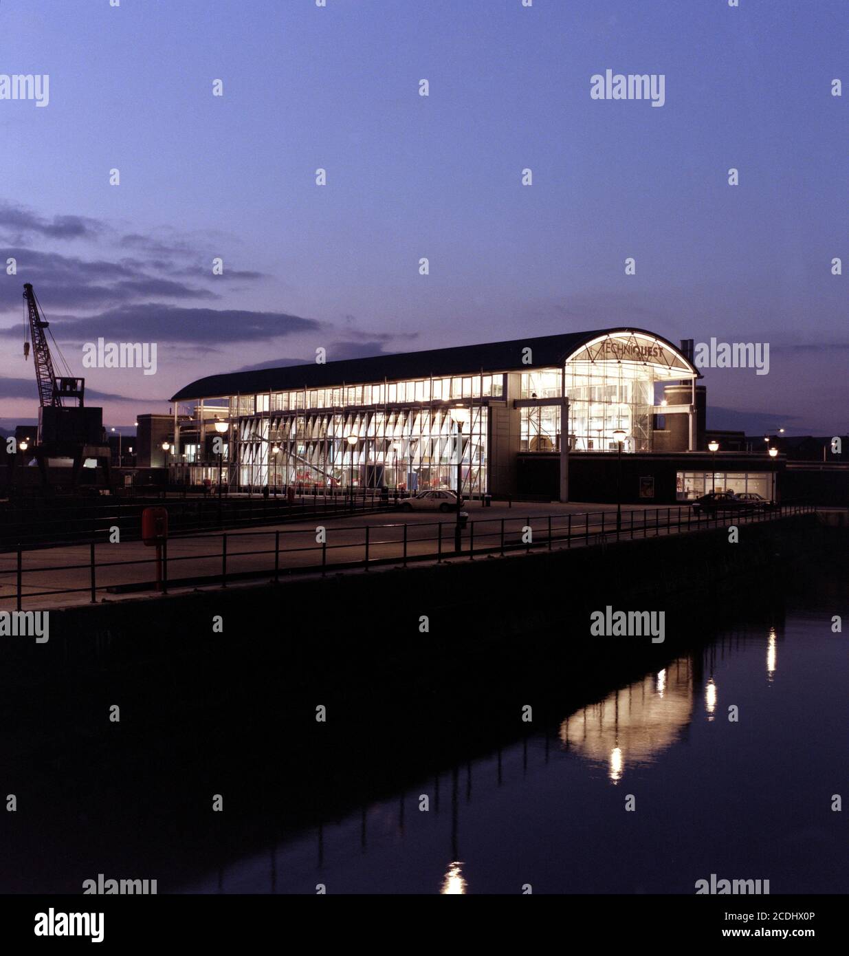 Techniquest Science discovery centre at night, Cardiff Bay Stock Photo ...