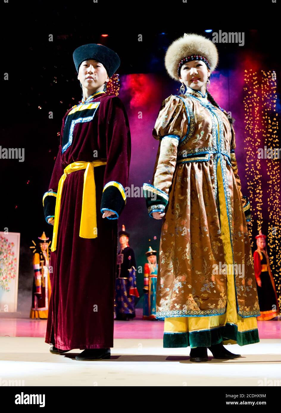 models in Buryat (Mongolian) costumes Stock Photo - Alamy
