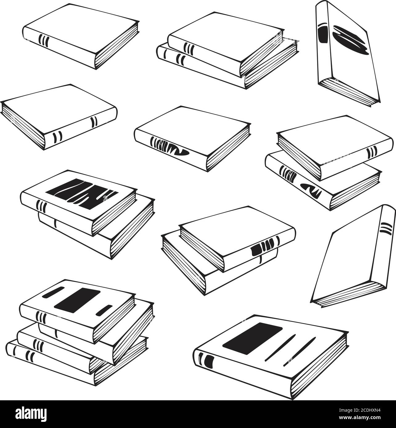 Black and white vector set of books and piles of books isolated on a ...