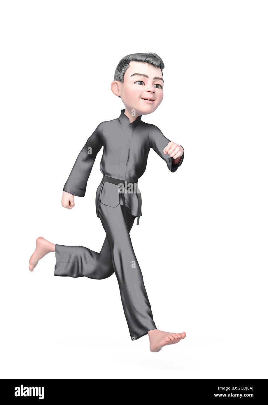 karate boy cartoon is running, 3d illustration Stock Photo - Alamy