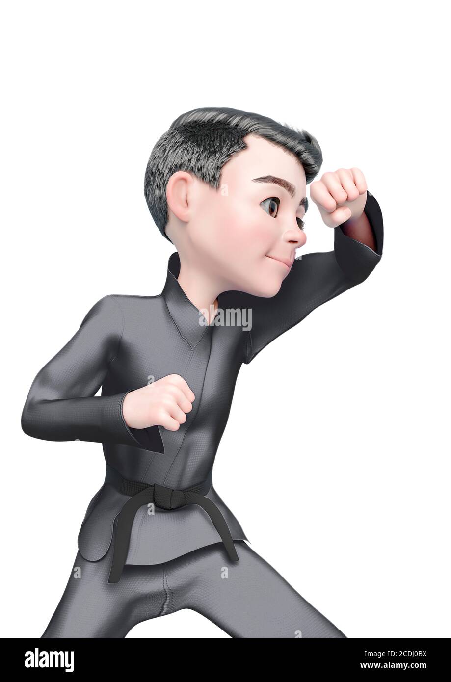 karate boy cartoon is blocking in close up view, 3d illustration Stock ...