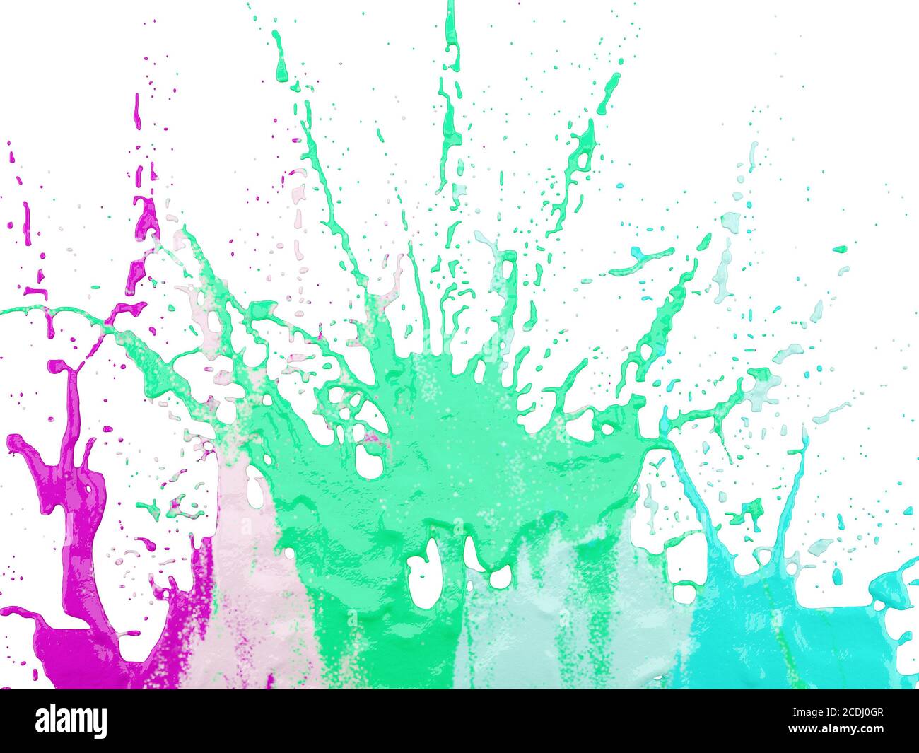Multi-colored spray of thick paint on white background. 3D rendering ...