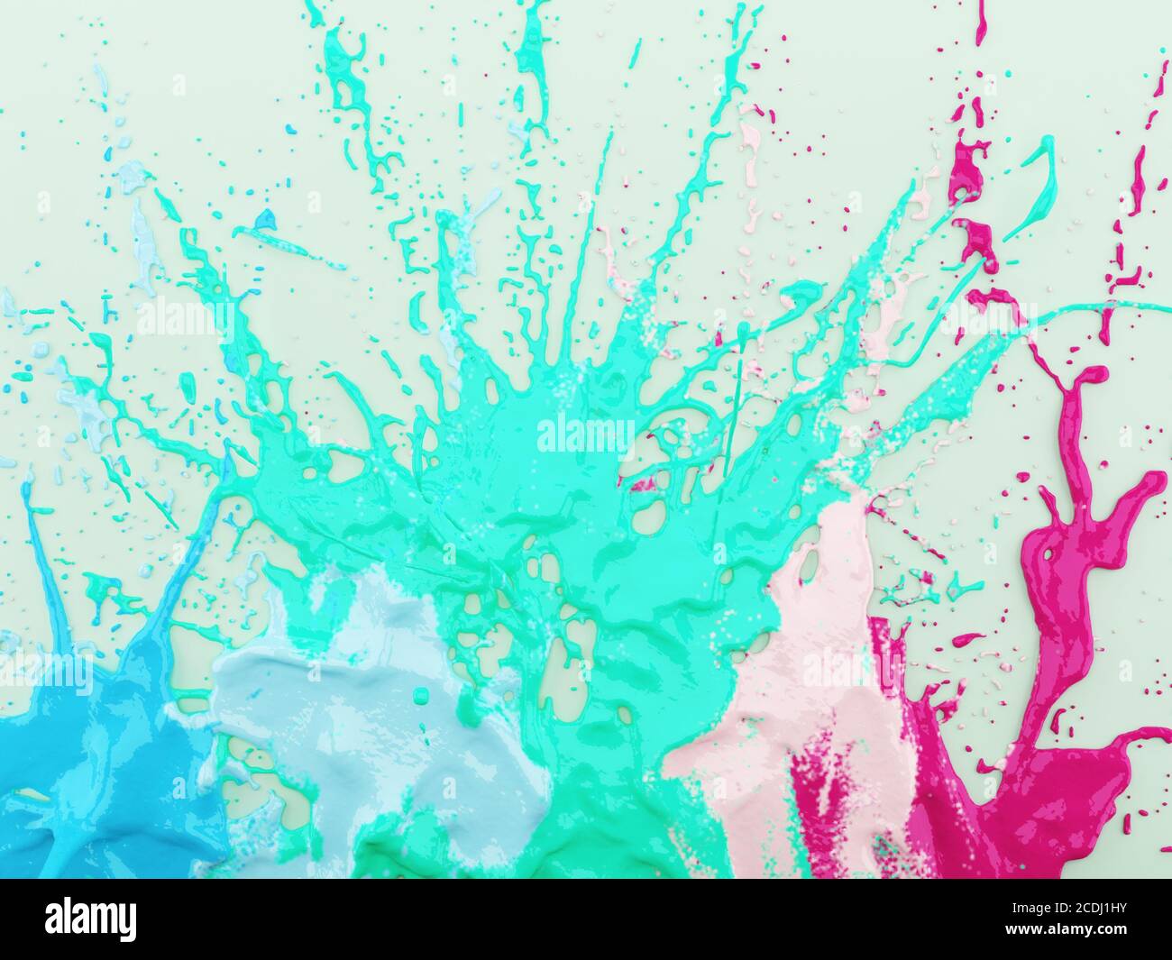 Bright multi-colored paints are sprayed on a light background. Thick ...