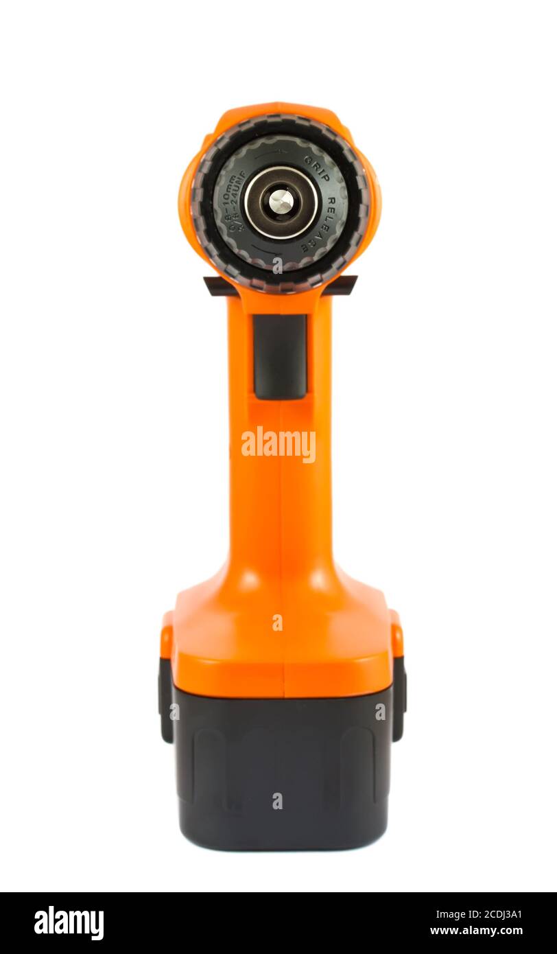 Orange cordless drill front view Stock Photo - Alamy