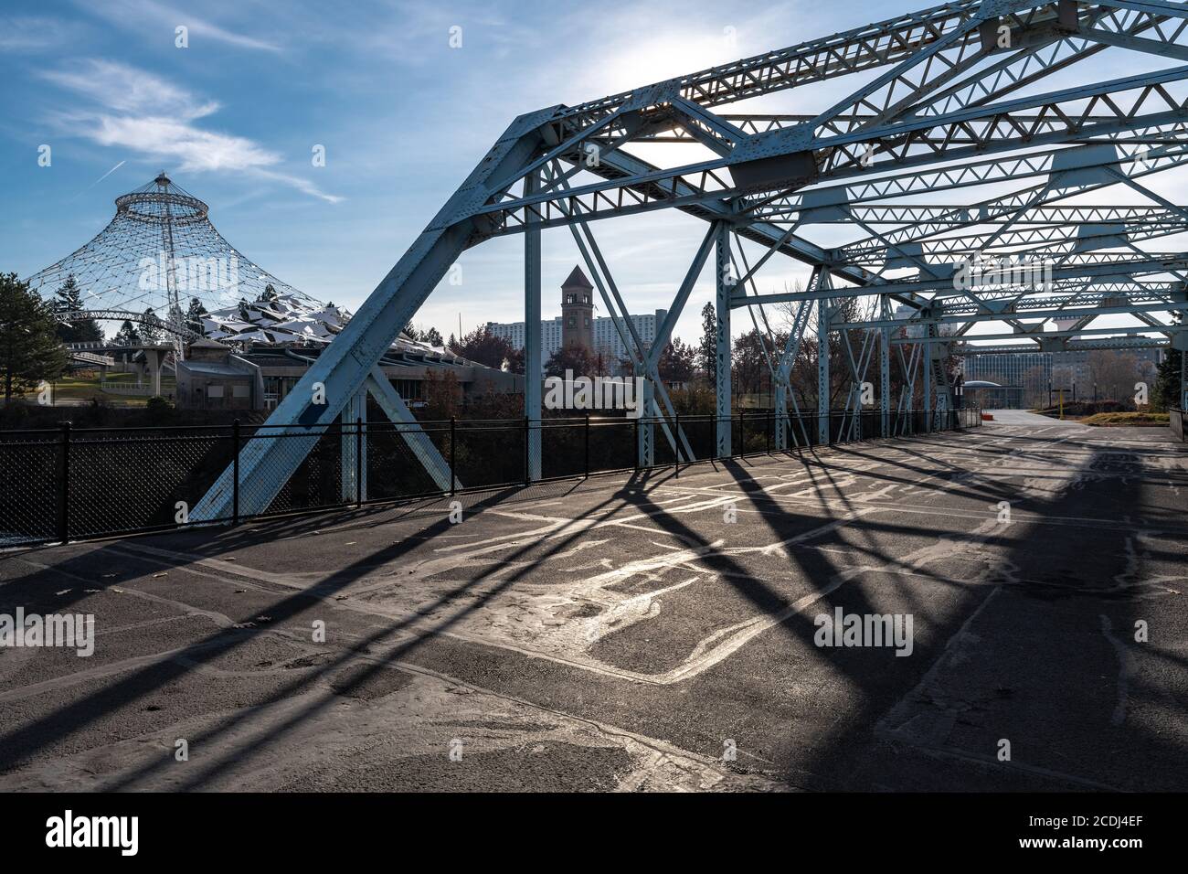 Metal Bridge crossing the Spokane River in Downtown Spokane, WA Stock ...