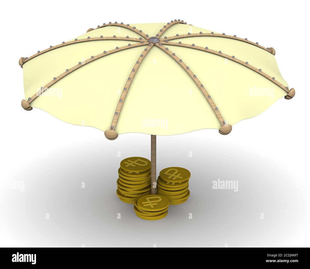 Protection of savings in Russian Rubles. Stacks of coins with the ...