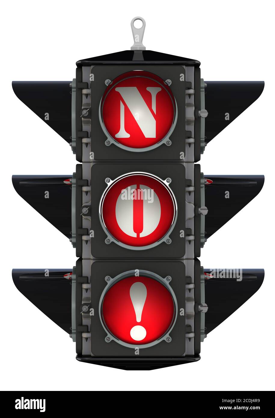 Traffic light with red lights and the word NO!. Isolated Stock Photo ...