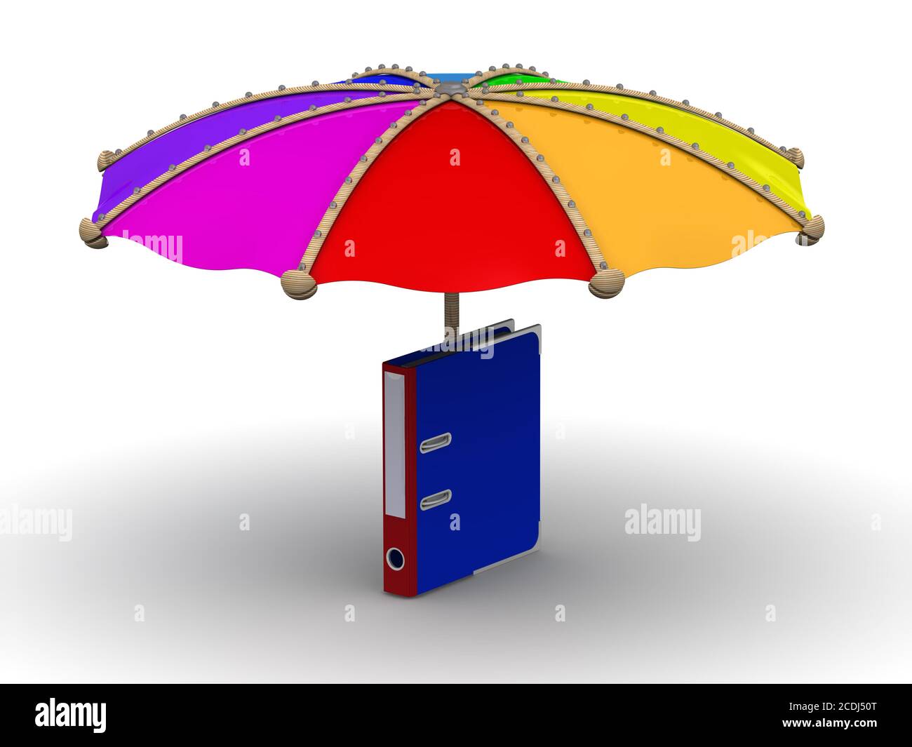 Data protection. Ring folder is under the umbrella on white surface. 3D ...