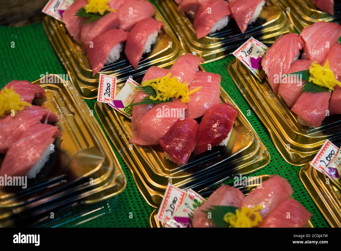 trays of tuna sushi at Japanese street food stall Stock Photo - Alamy