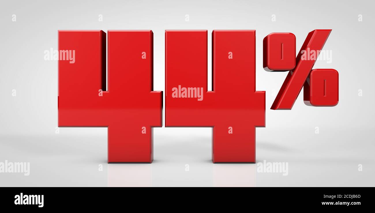 44% red text isolated on white background, 3d render illustration Stock ...
