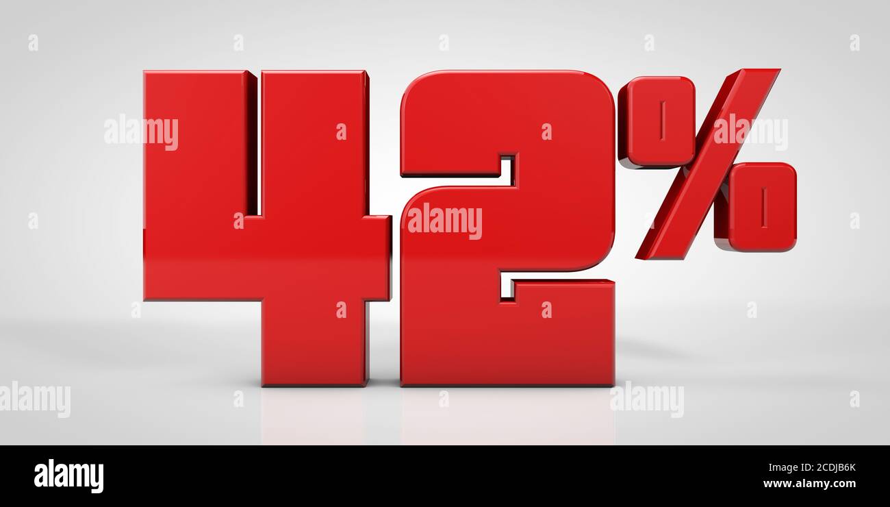 42% red text isolated on white background, 3d render illustration Stock ...
