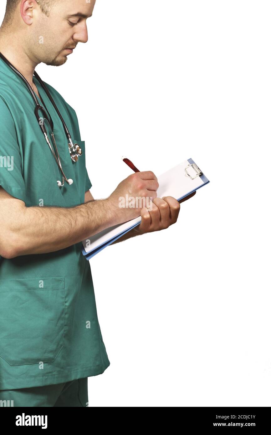 Happy doctor stethoscope writing hi-res stock photography and images ...