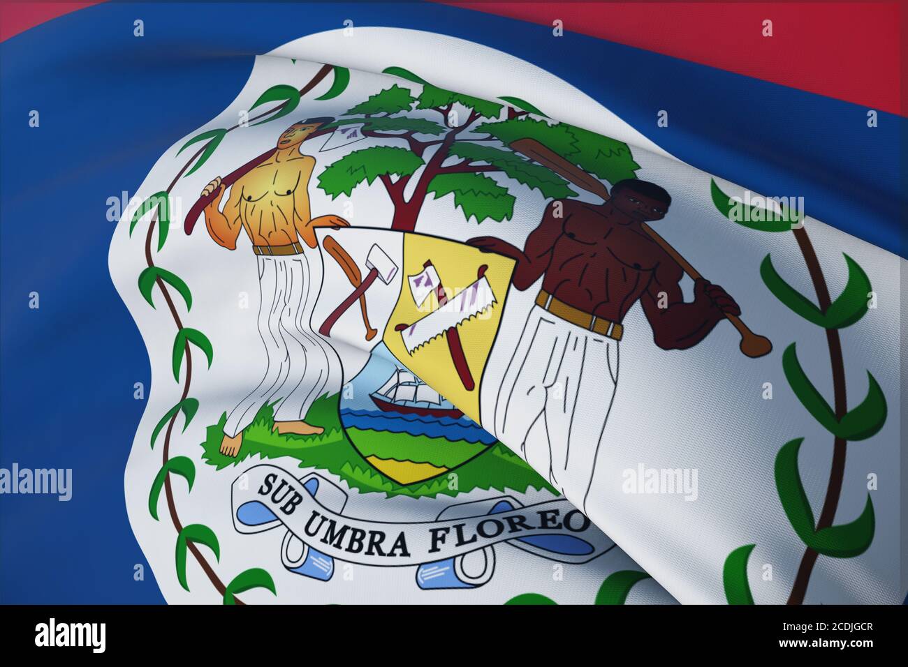 Waving flags of the world - flag of Belize. Closeup view, 3D ...