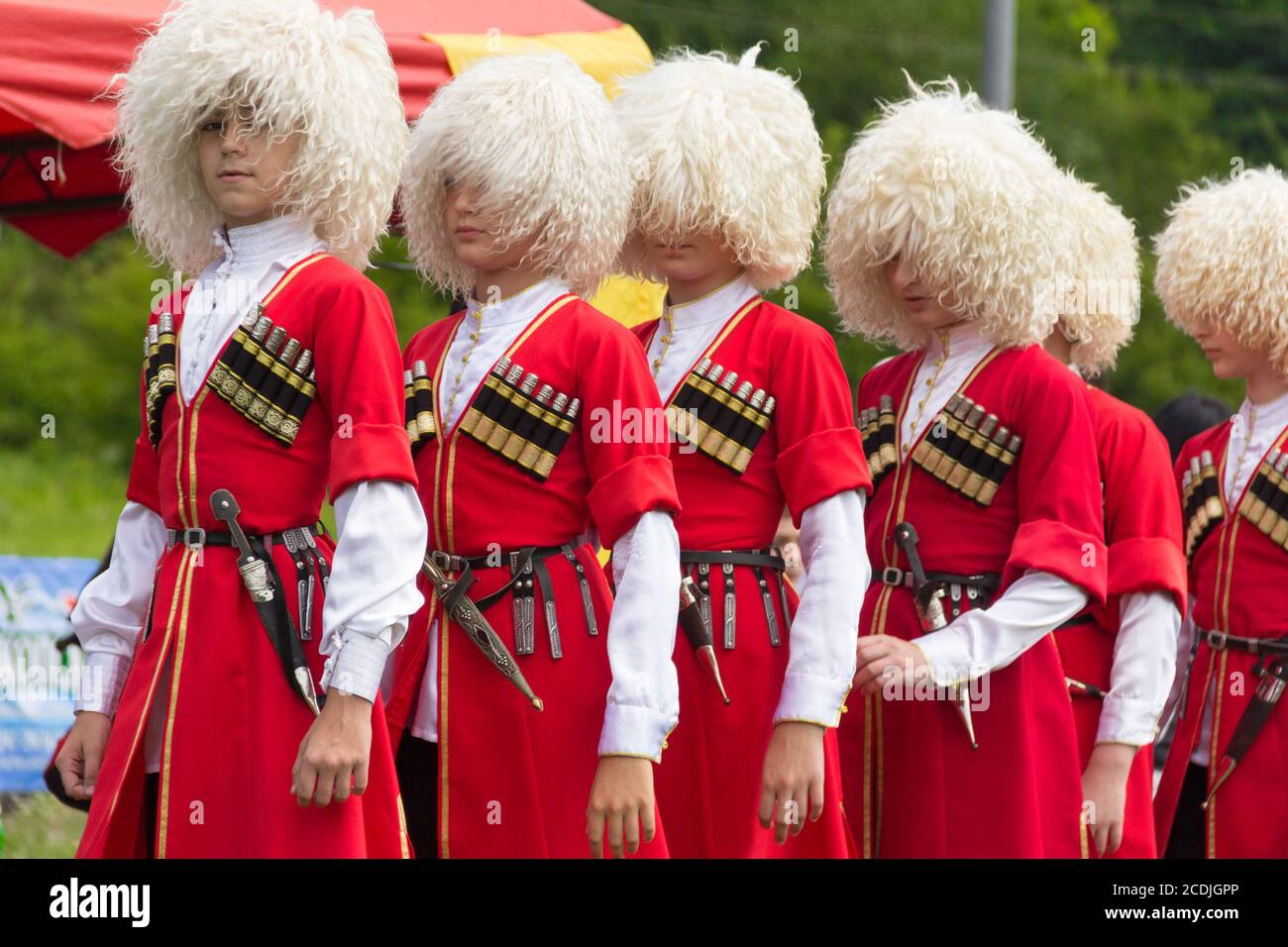 ADYGEA, RUSSIA - JULY 25 2015: Adyghe children dancers in national ...