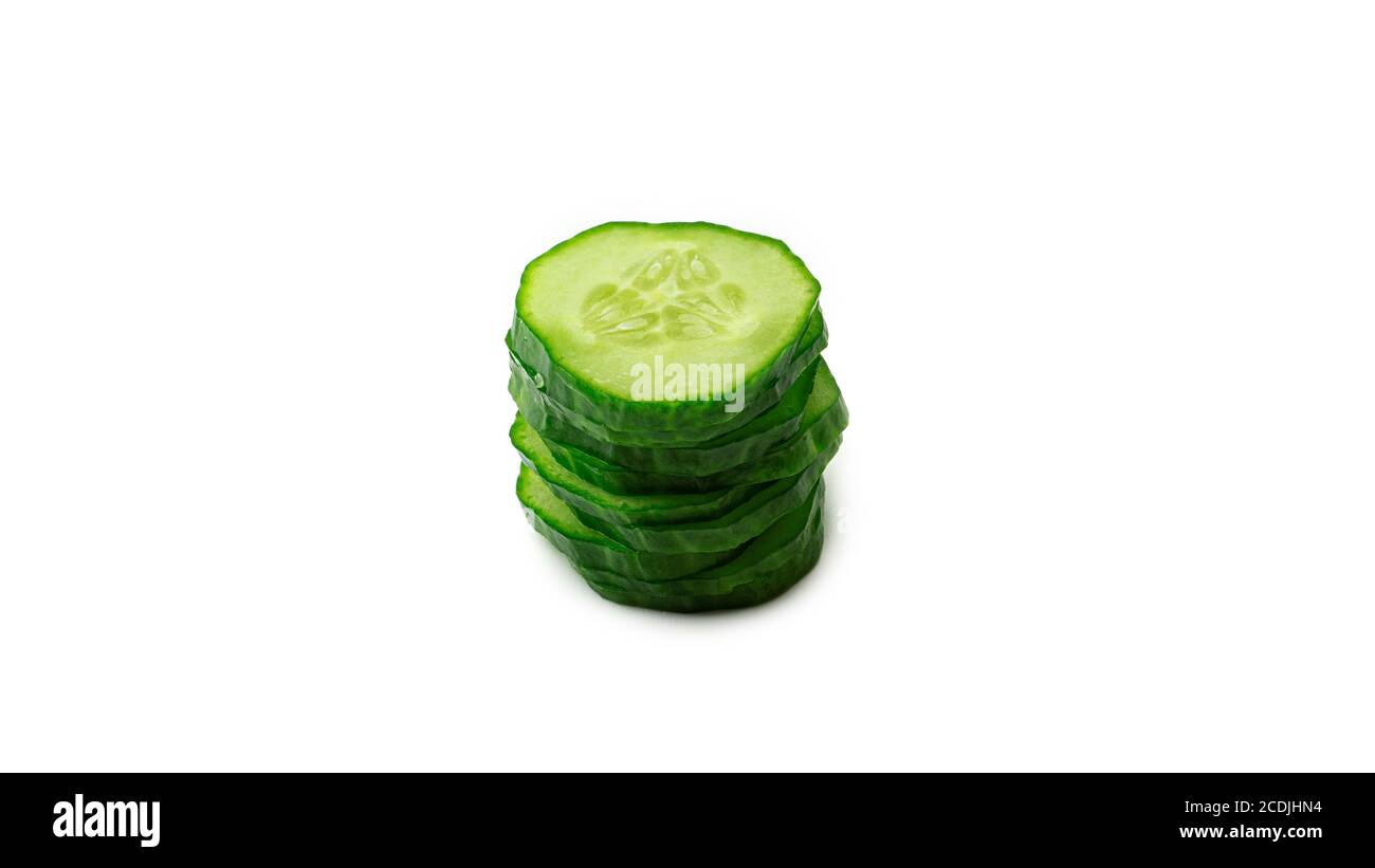 Fresh sliced cucumber. Close up. Isolated on white background Stock ...