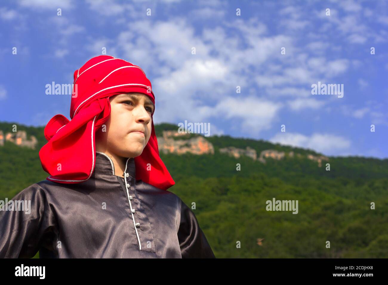 ADYGEA, RUSSIA - JULY 25 2015: Portrait adyghe boy in Circassian ...