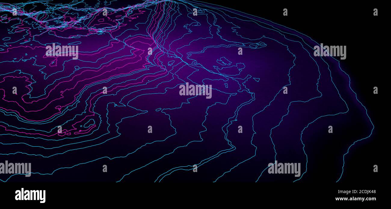 Contour lines of a mountainous landscape - 3d illustration Stock Photo ...