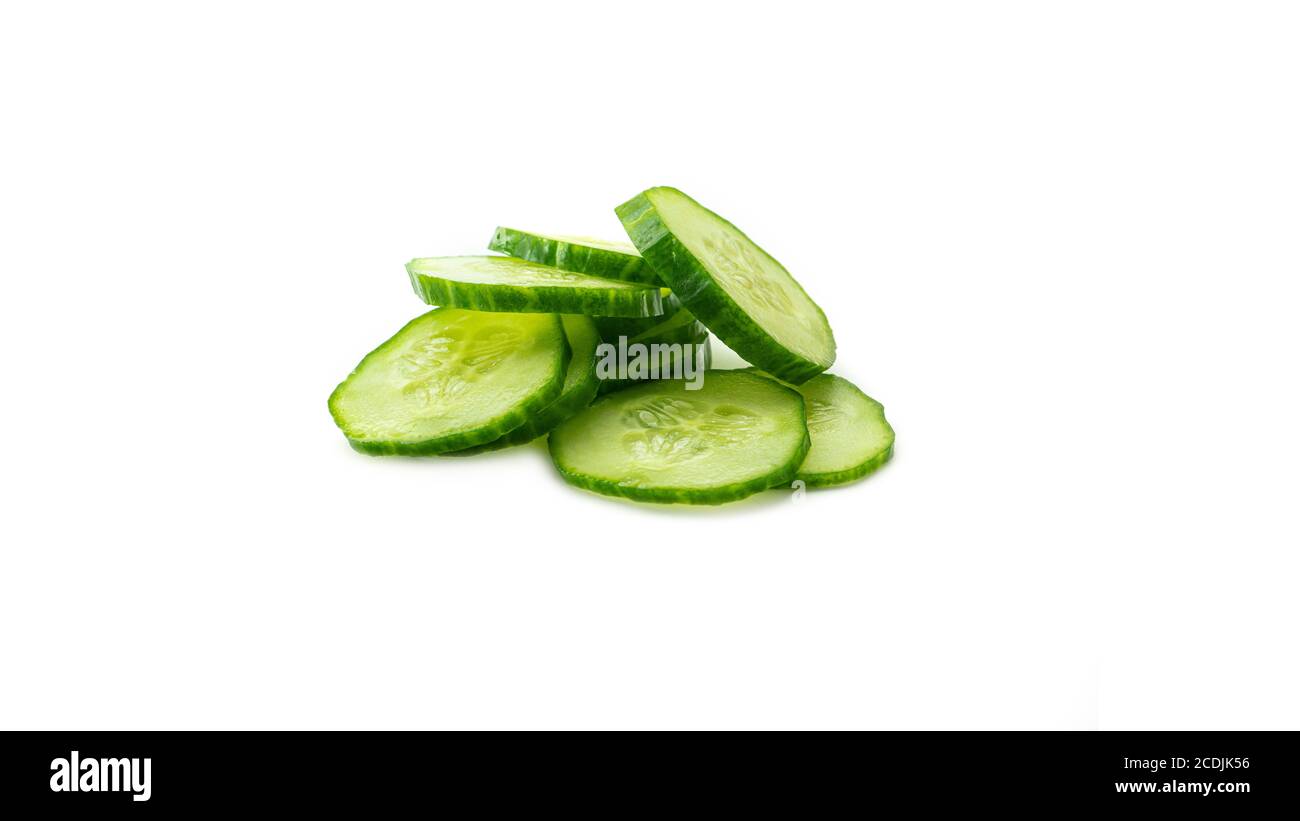 Fresh sliced cucumber. Close up. Isolated on white background Stock ...