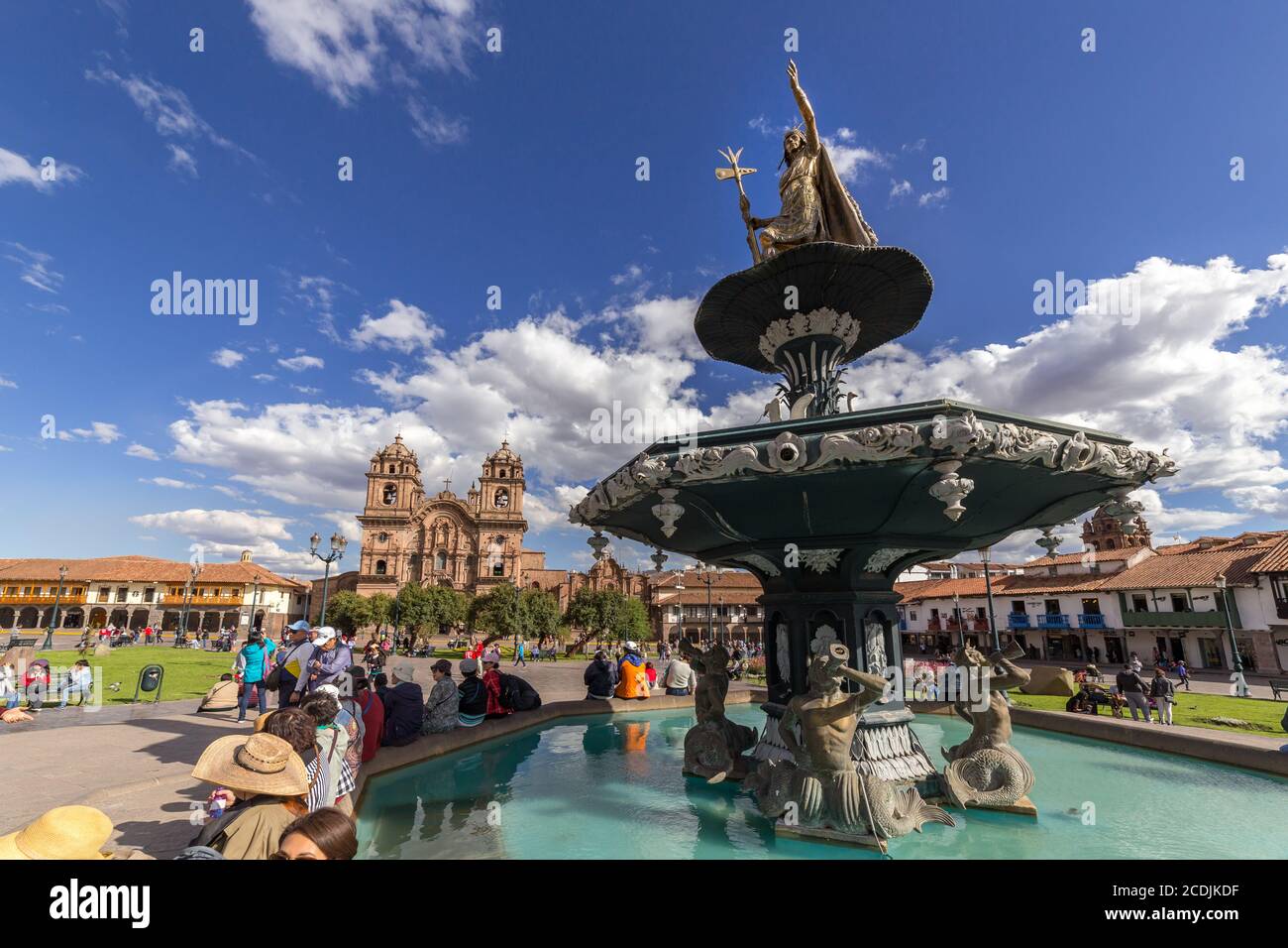 Cusco, Peru - october 08, 2018: View of people who relax in the ...