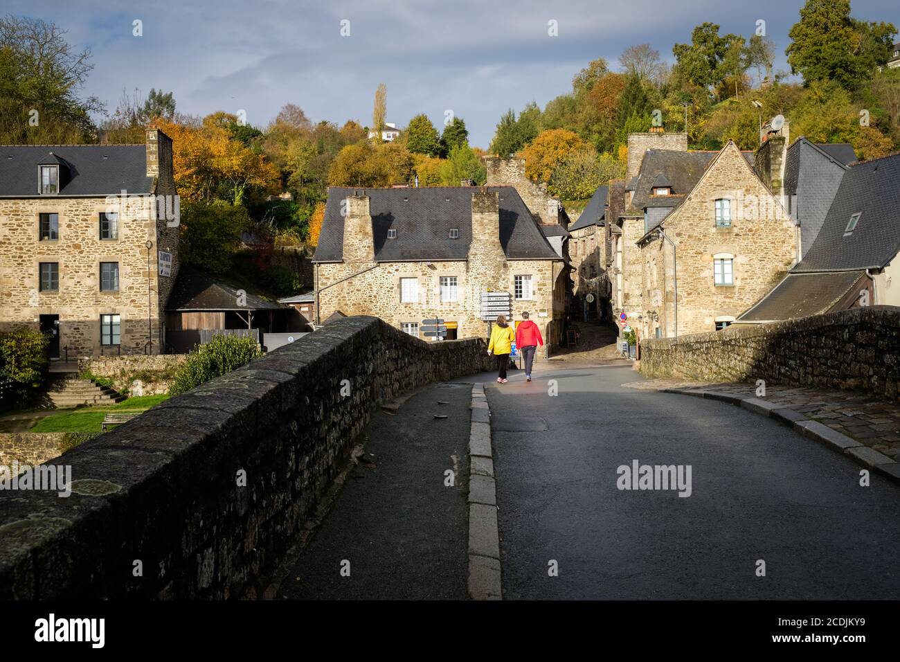The old Breton city of Dinan with is cobblestone streets and stone ...