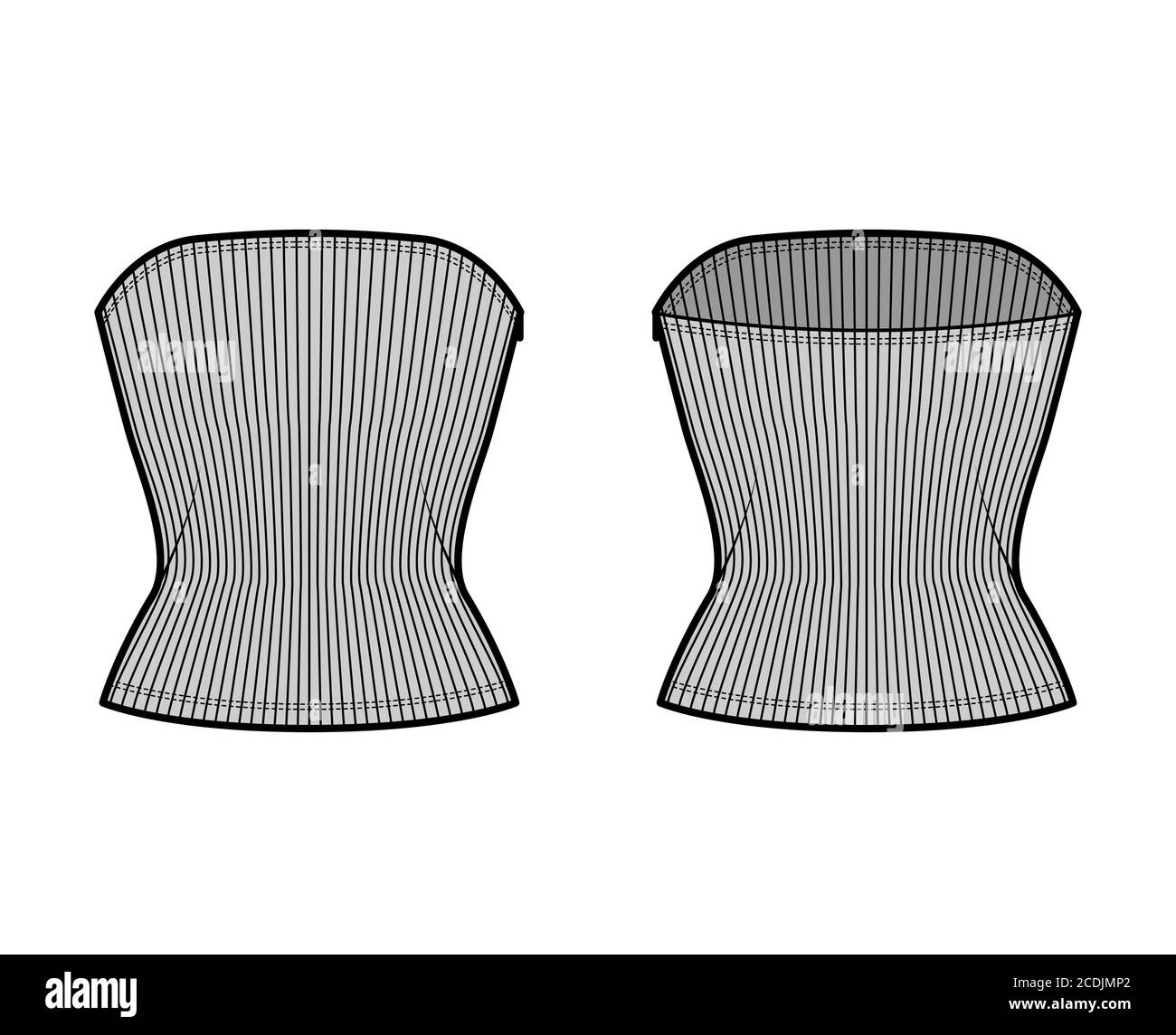 Ribbed tube top technical fashion illustration with side zip fastening ...