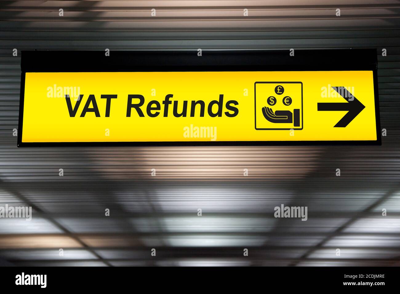Airport Tax refund and customs sign in terminal at airport Stock Photo ...