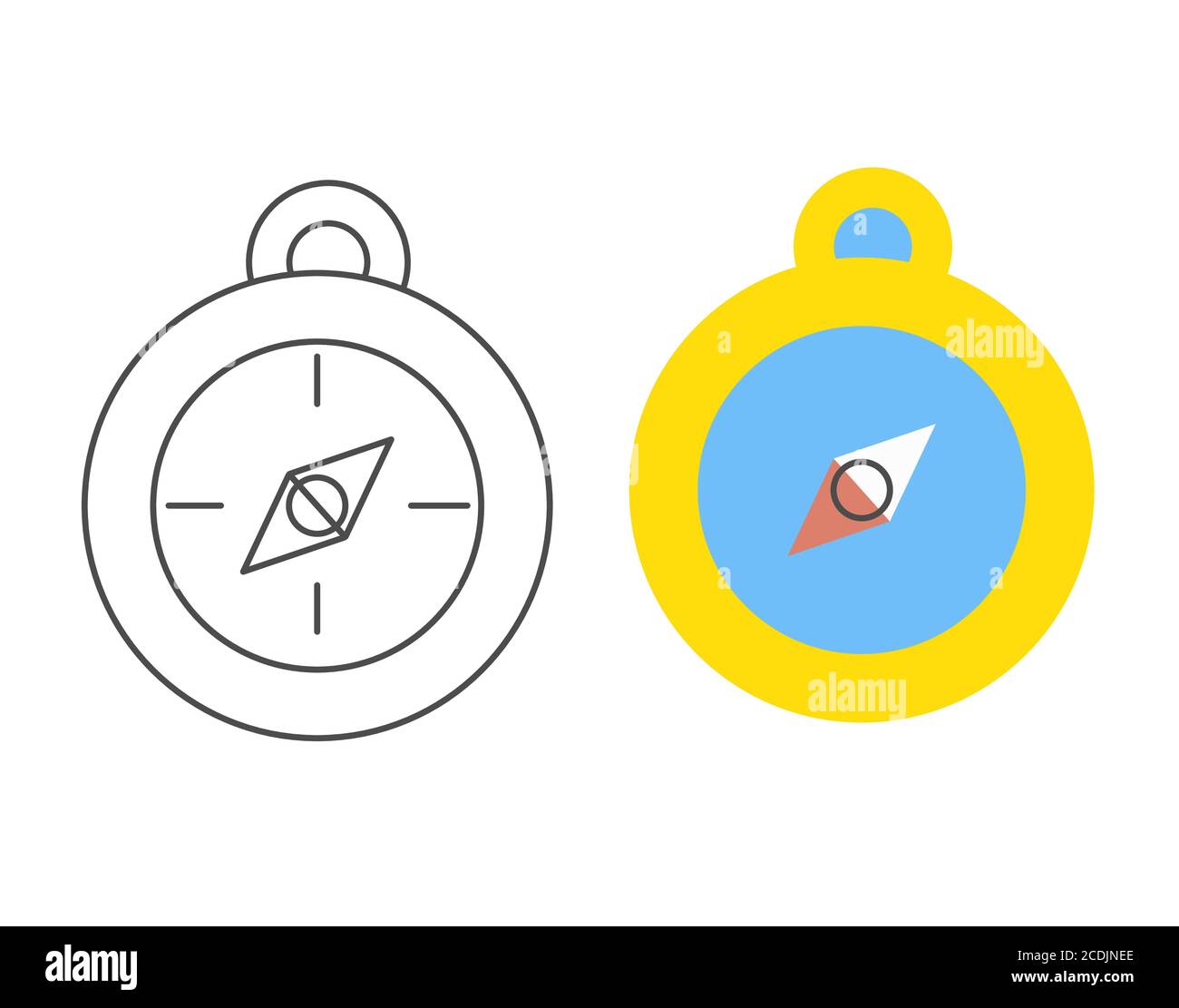 Compass icon. Outline and colored compass. Isolated on white background ...
