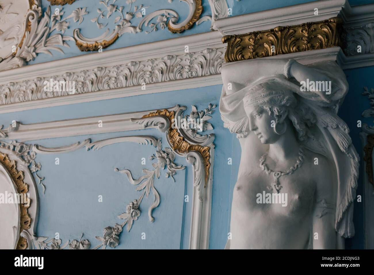 Fragment of ancient decorated palace wall in barocco or classicism ...