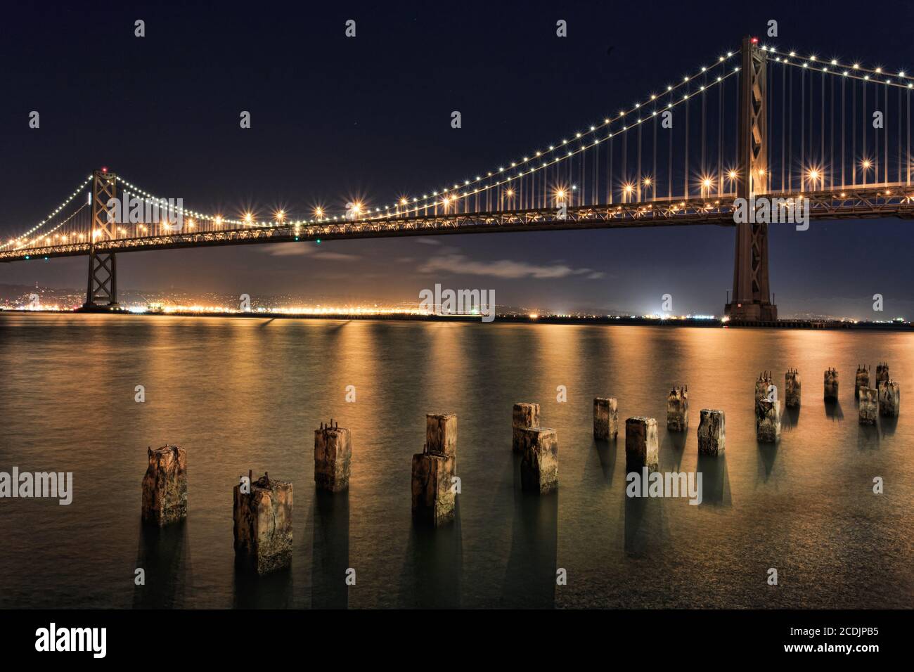San Francisco Bay Bridge at Night Panorama Stock Photo - Alamy
